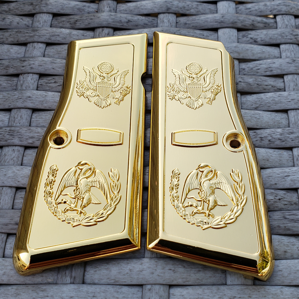 Browning Hi power Engraved Gun Grips Cacha Eagle Full gold Plated ...