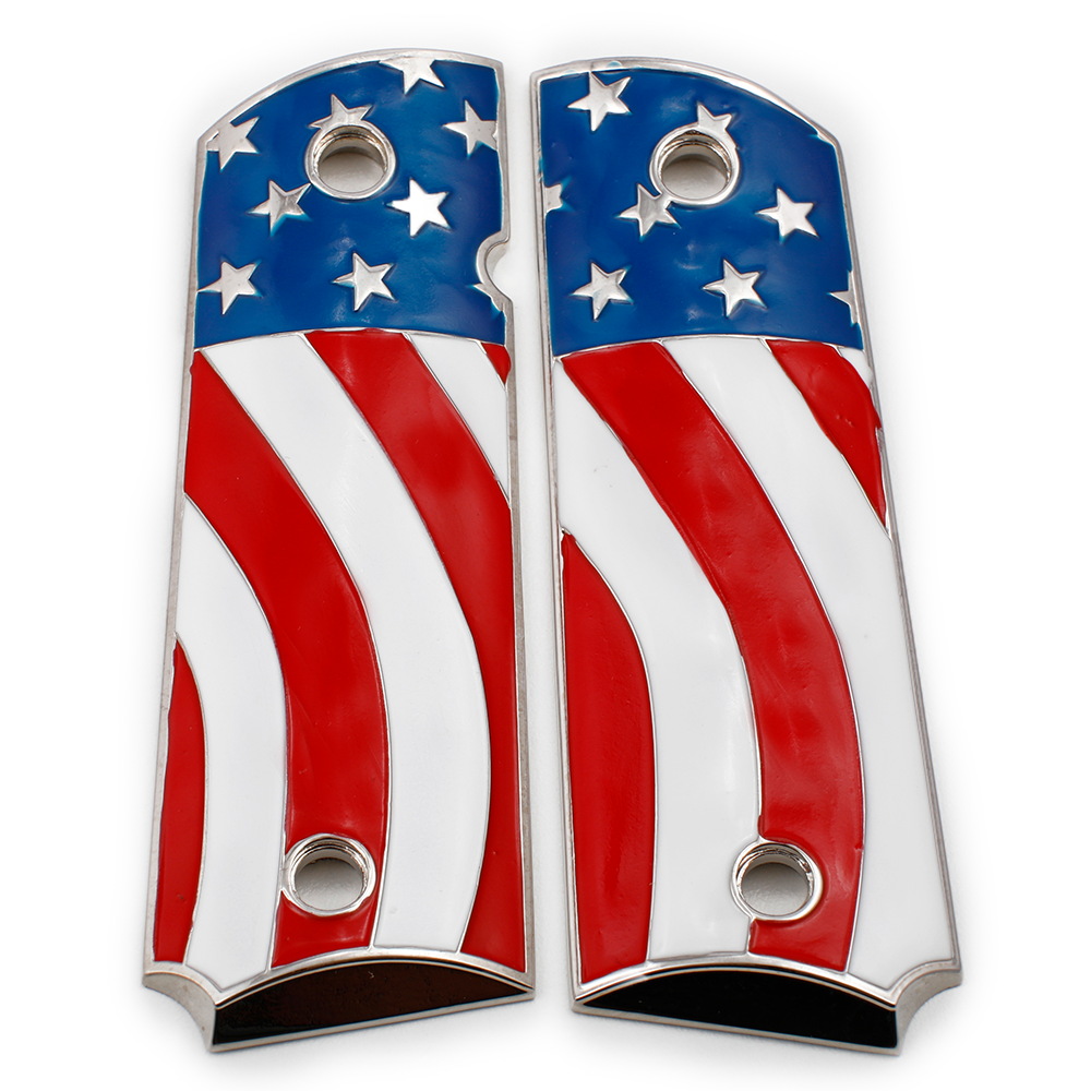 American Flag 1911 Grips FULL SIZE Metal GRIPS Ambi Safety NICKEL #T-T ...